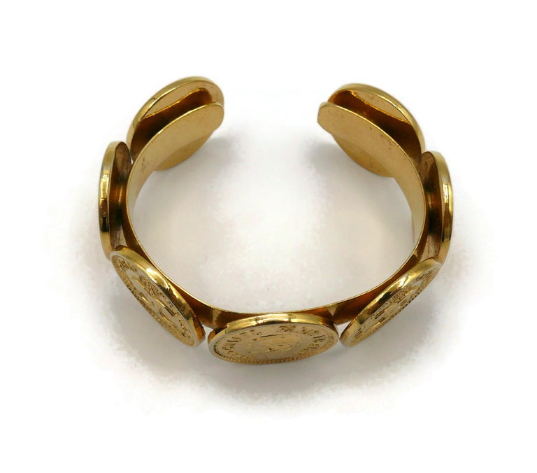CHANEL Vintage Iconic Gold Tone Coins Bangle Bracelet For Sale at 1stDibs