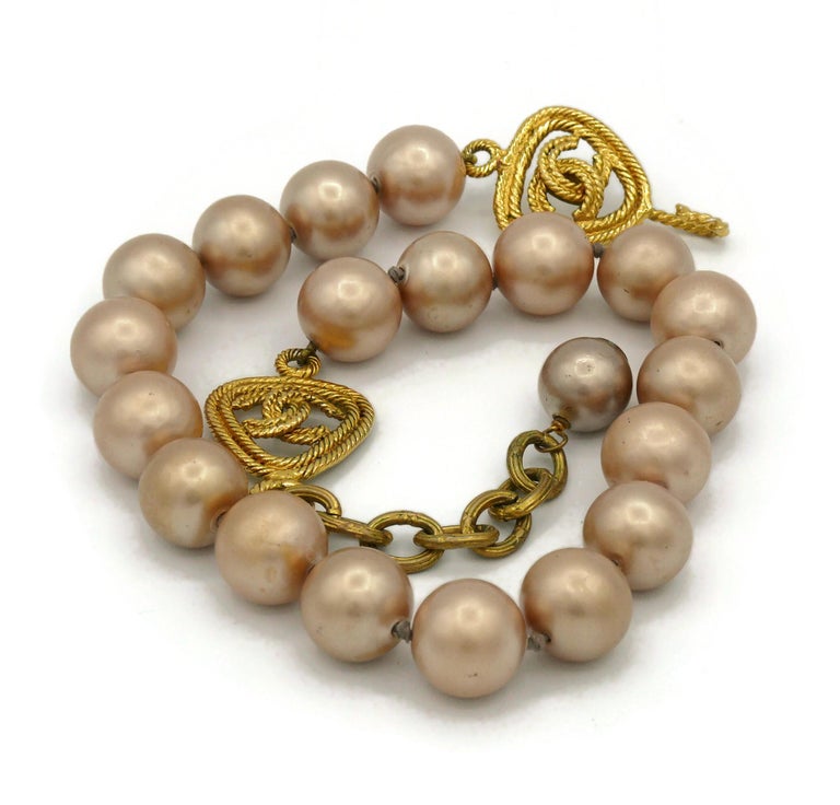 CHANEL Vintage Large Light Peach Faux Pearl Necklace CC Logos, 1993 For ...