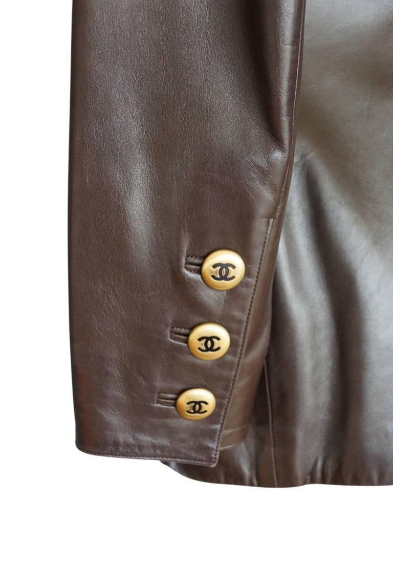 Chanel Vintage Leather Jacket Lots CC Buttons Rear Button Vent 40 / 6 ...