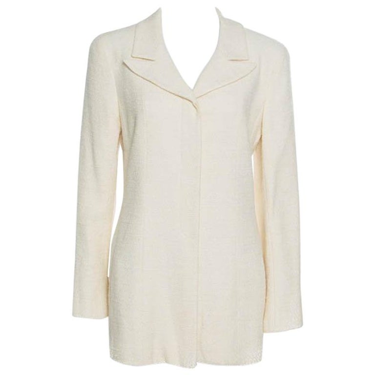 Chanel Vintage Lemon Yellow Textured Concealed Button Jacket L For Sale ...