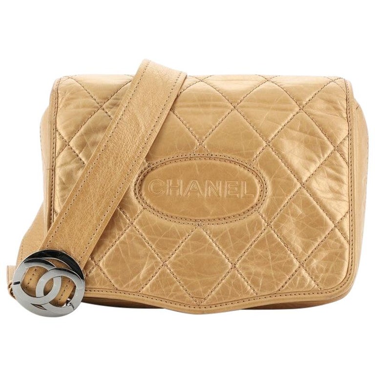 Chanel Vintage Logo Messenger Bag Quilted Aged Calfskin Medium at 1stDibs