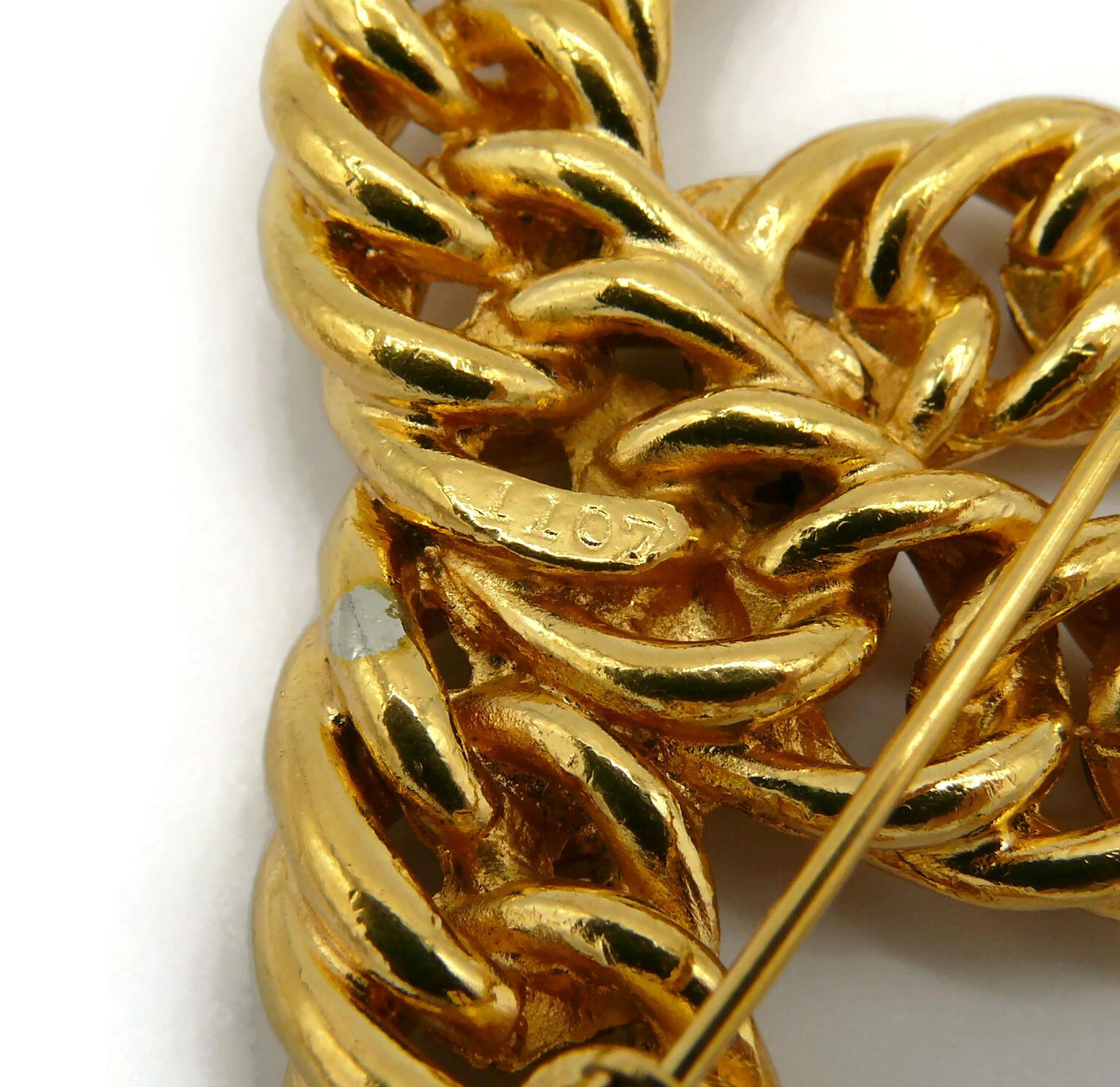 CHANEL Vintage Massive Iconic Gold Tone Curb Chain Logo Brooch For Sale at 1stDibs