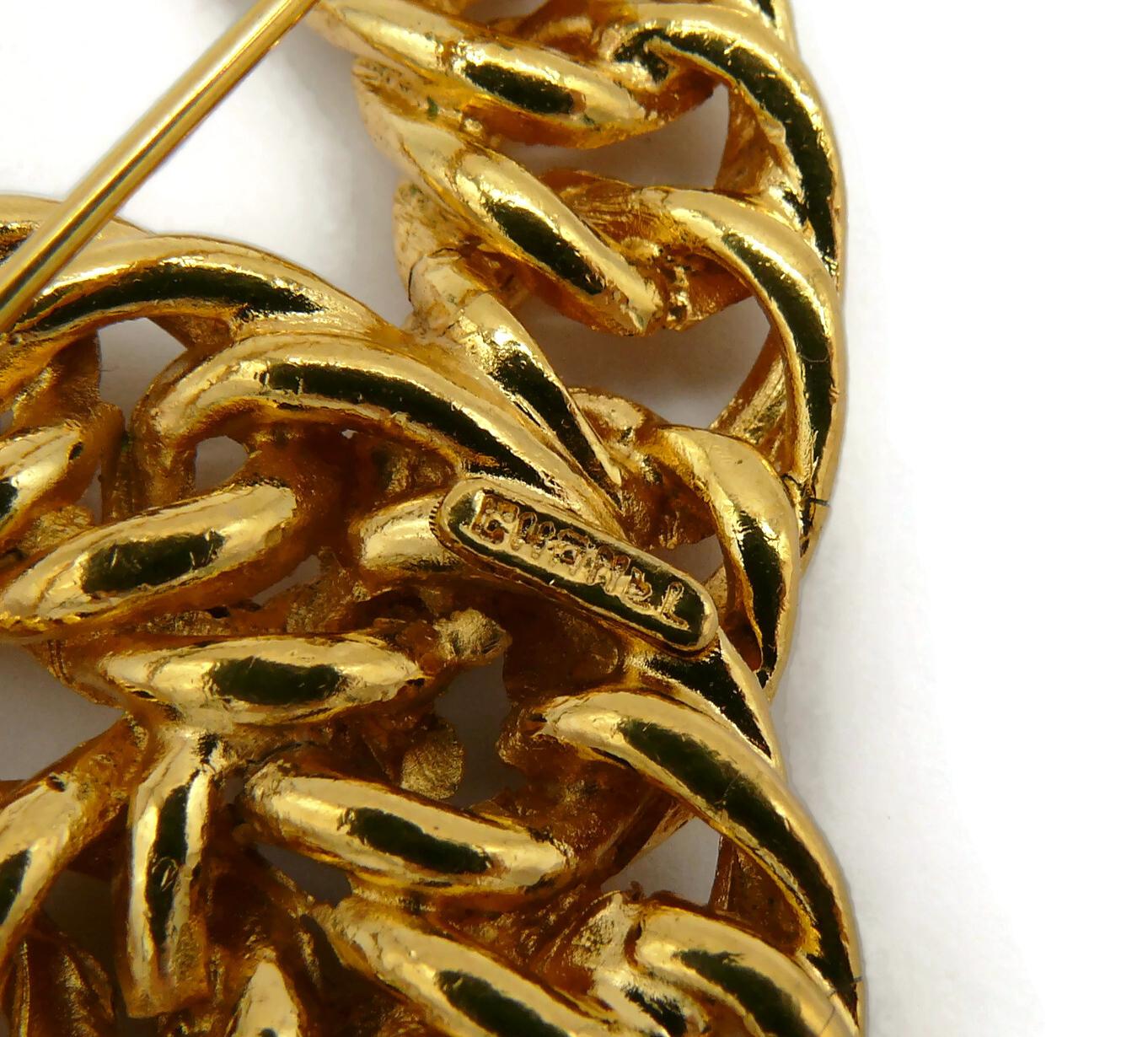 CHANEL Vintage Massive Iconic Gold Tone Curb Chain Logo Brooch For Sale at 1stDibs