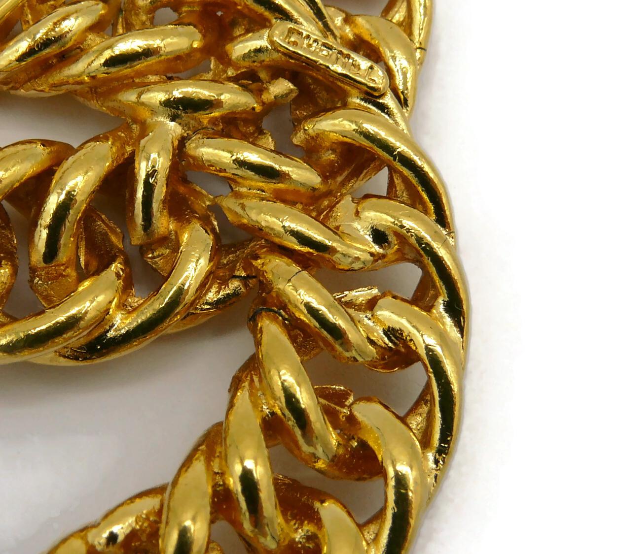 CHANEL Vintage Massive Iconic Gold Tone Curb Chain Logo Brooch For Sale at 1stDibs