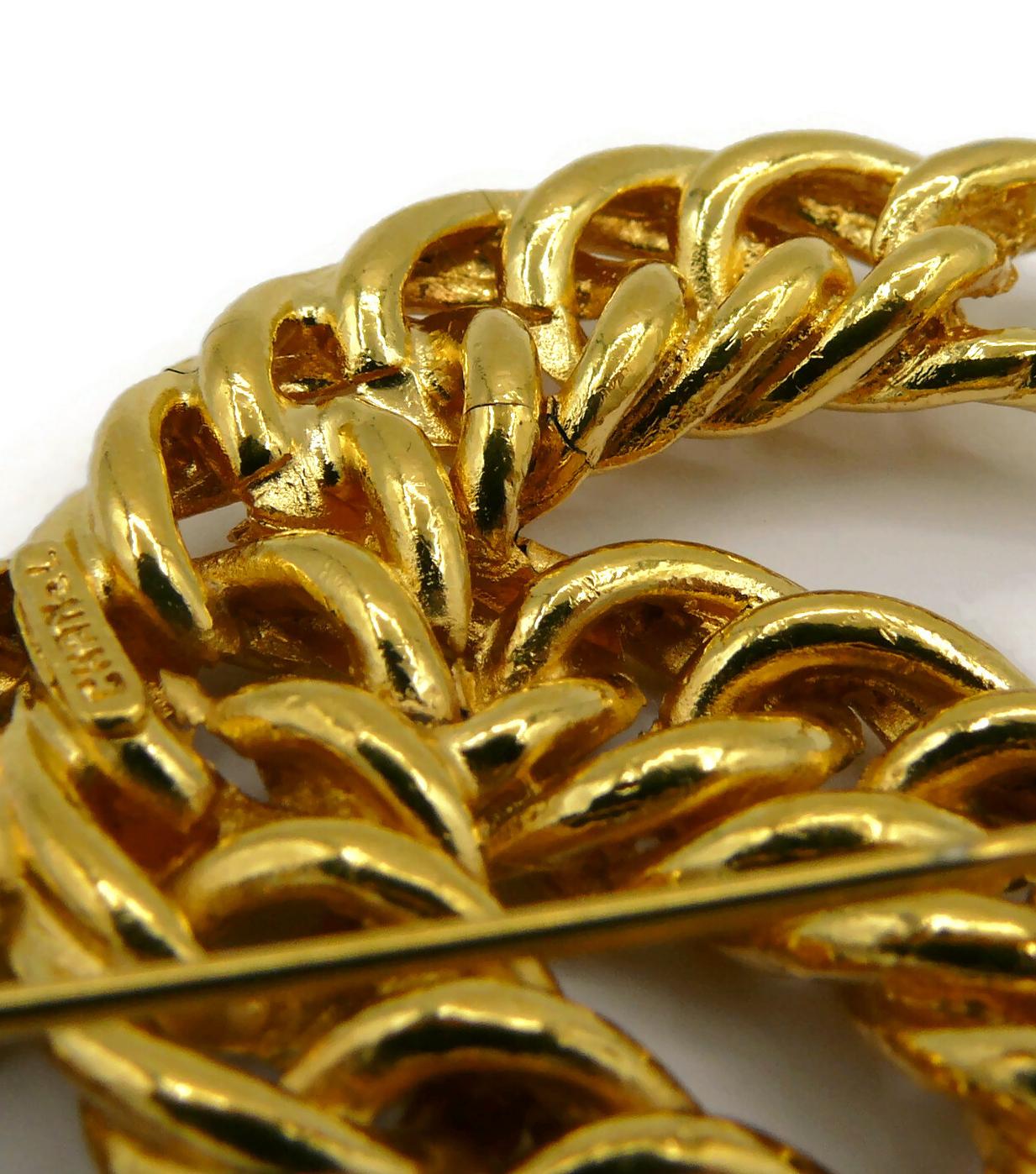 CHANEL Vintage Massive Iconic Gold Tone Curb Chain Logo Brooch For Sale at 1stDibs