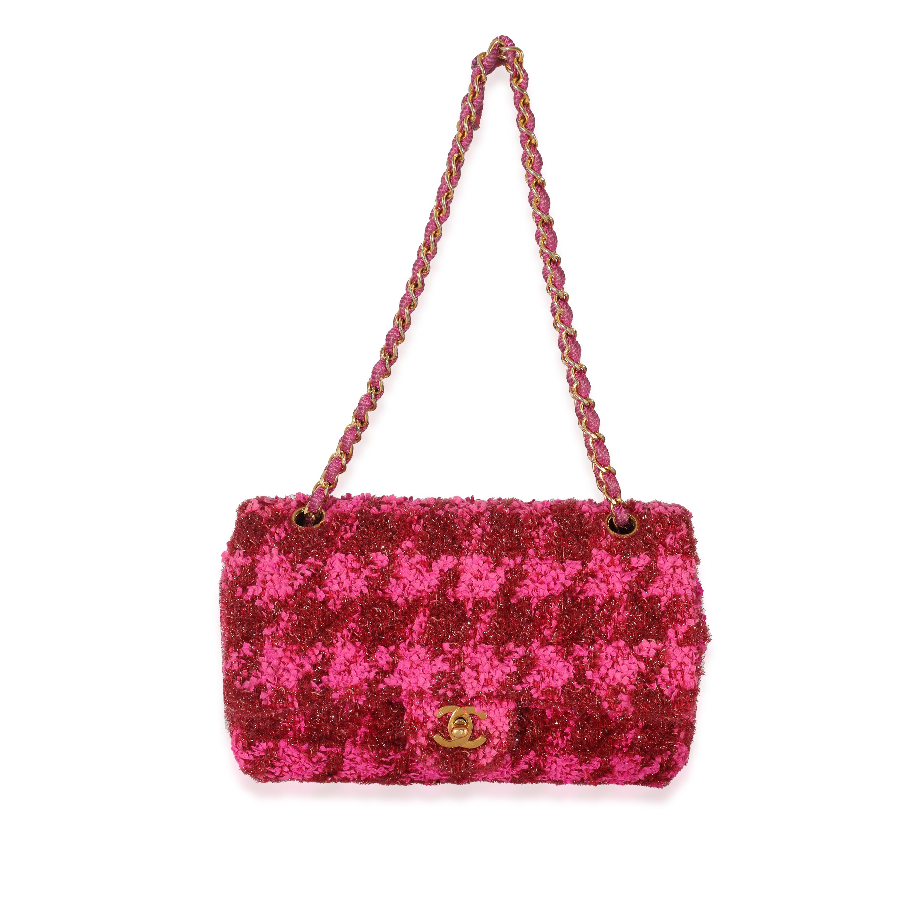 Chanel Vintage Metallic Boucle Red Pink Medium Classic Flap Bag For ...