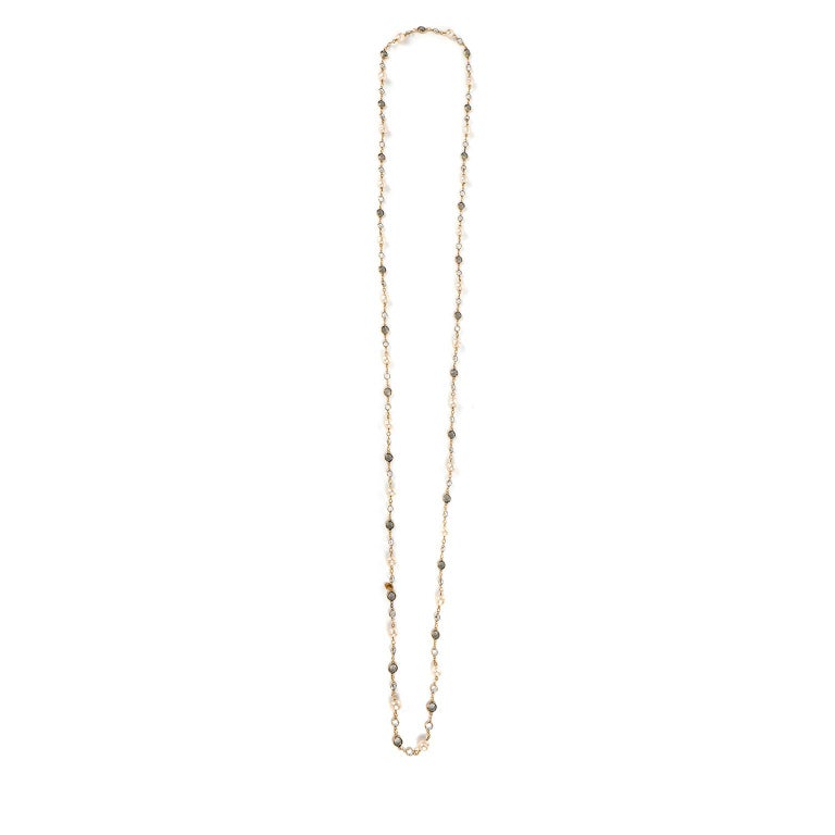Chanel Vintage Pearl and Crystal Opera Length Necklace For Sale at 1stDibs