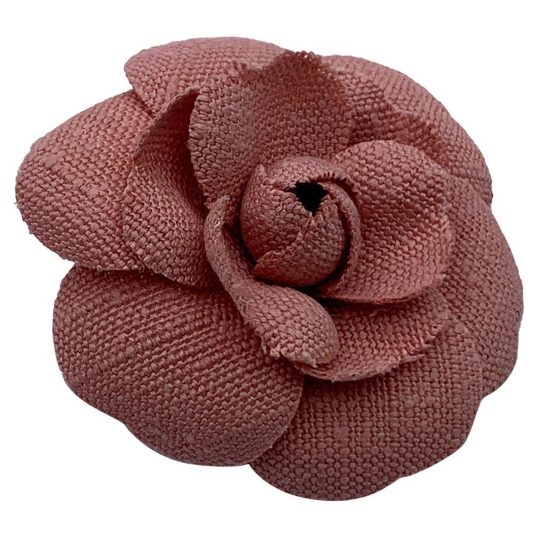 Chanel Vintage Pink Canvas Camelia Camellia Flower Pin Brooch For Sale ...