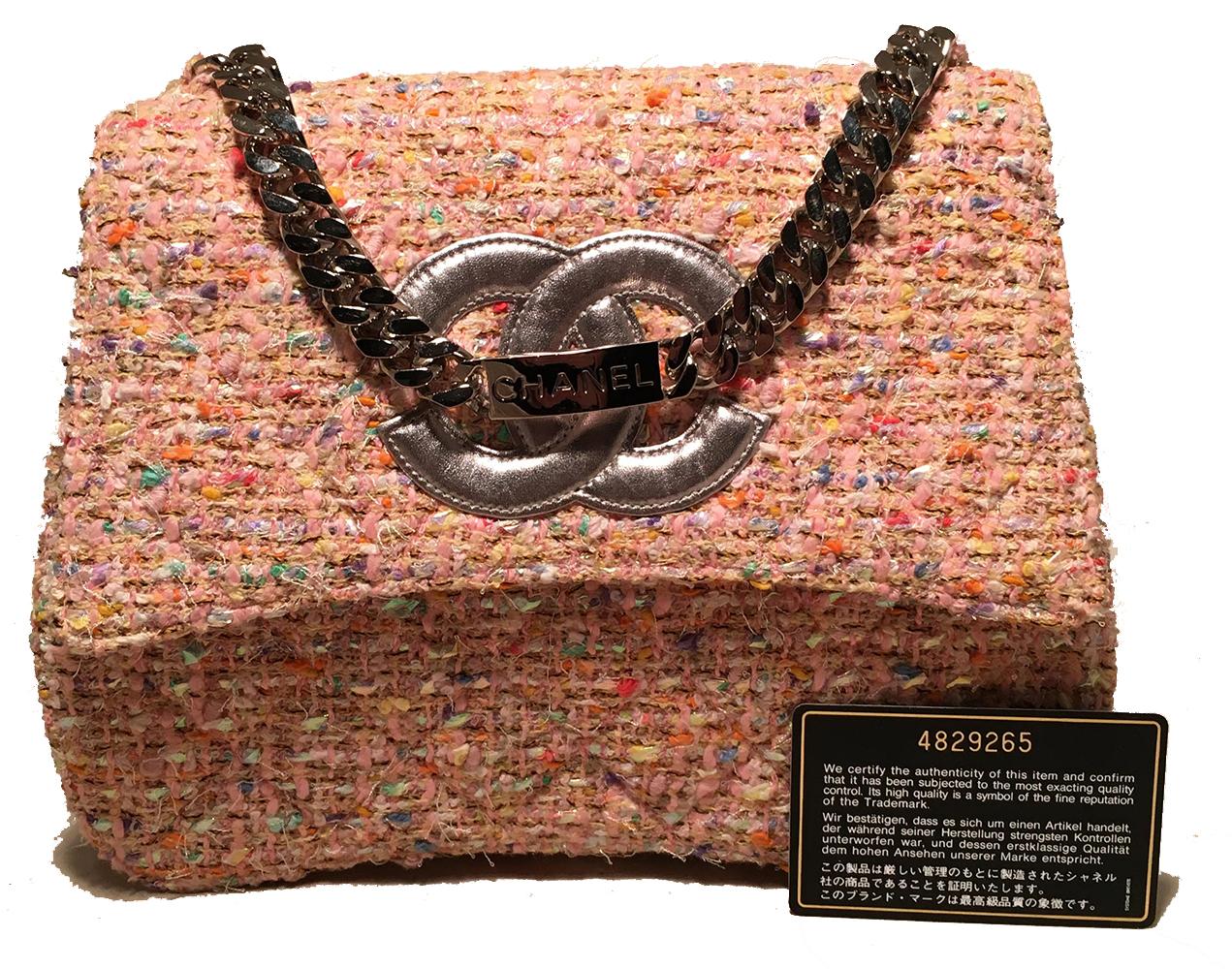 Chanel Vintage Pink Peach Woven Boucle Tweed Classic Flap Handbag For ...