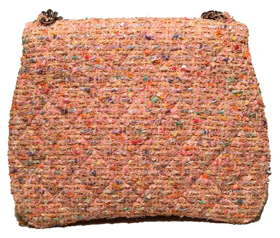 Chanel Vintage Pink Peach Woven Boucle Tweed Classic Flap Handbag For ...