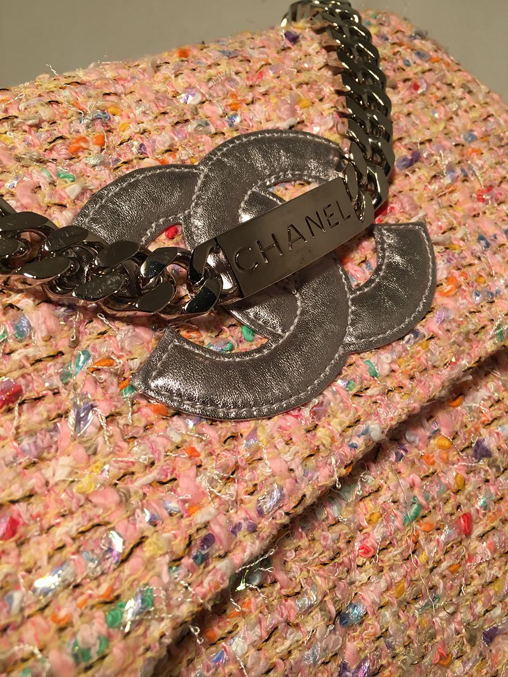 Chanel Vintage Pink Peach Woven Boucle Tweed Classic Flap Handbag For ...