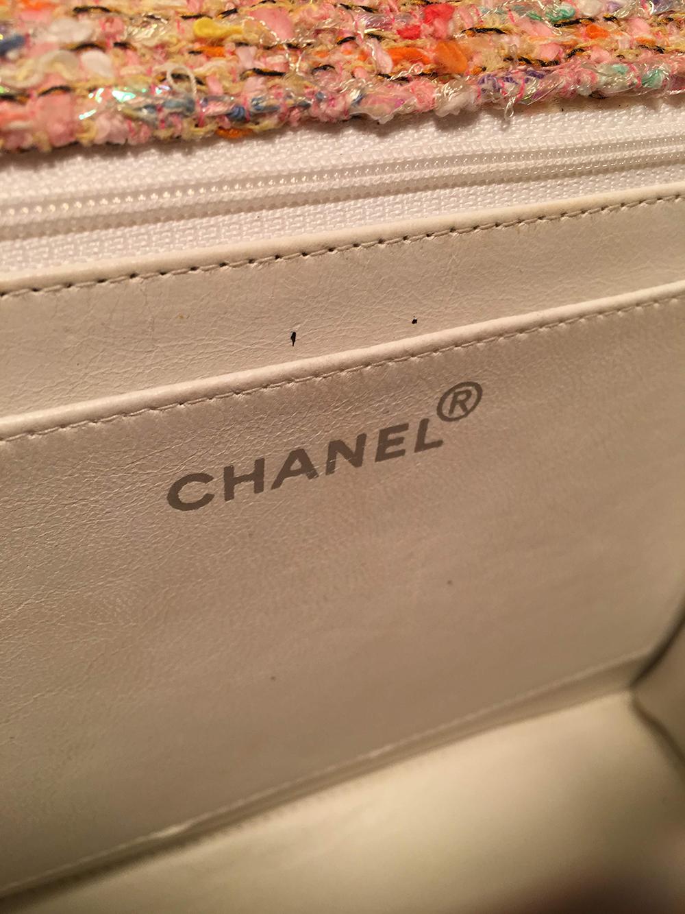 Chanel Vintage Pink Peach Woven Boucle Tweed Classic Flap Handbag For ...