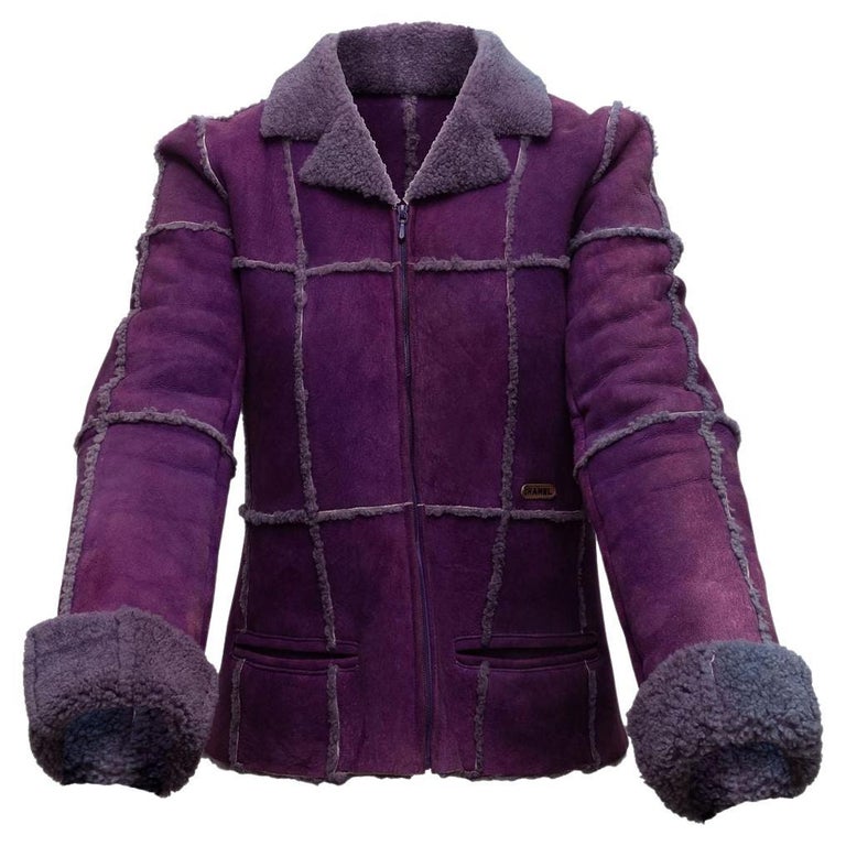 Chanel Purple Identification 2000 Shearling Jacket For Sale at 1stDibs