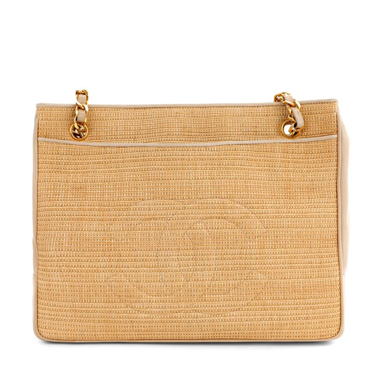 Chanel Vintage Raffia CC Tote For Sale at 1stDibs