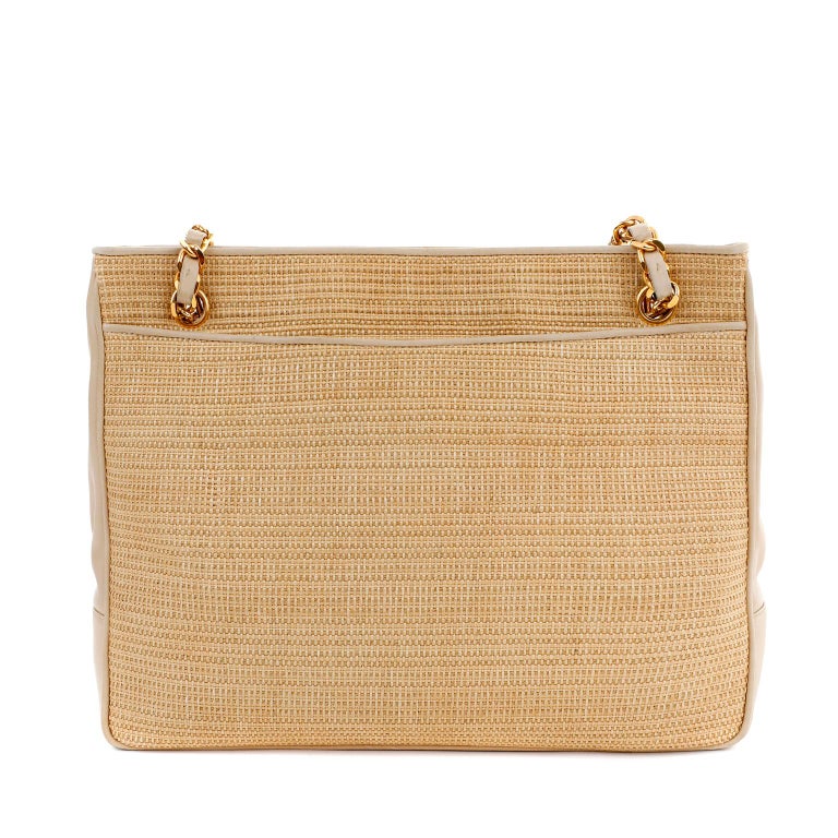 Chanel Vintage Raffia CC Tote For Sale at 1stDibs