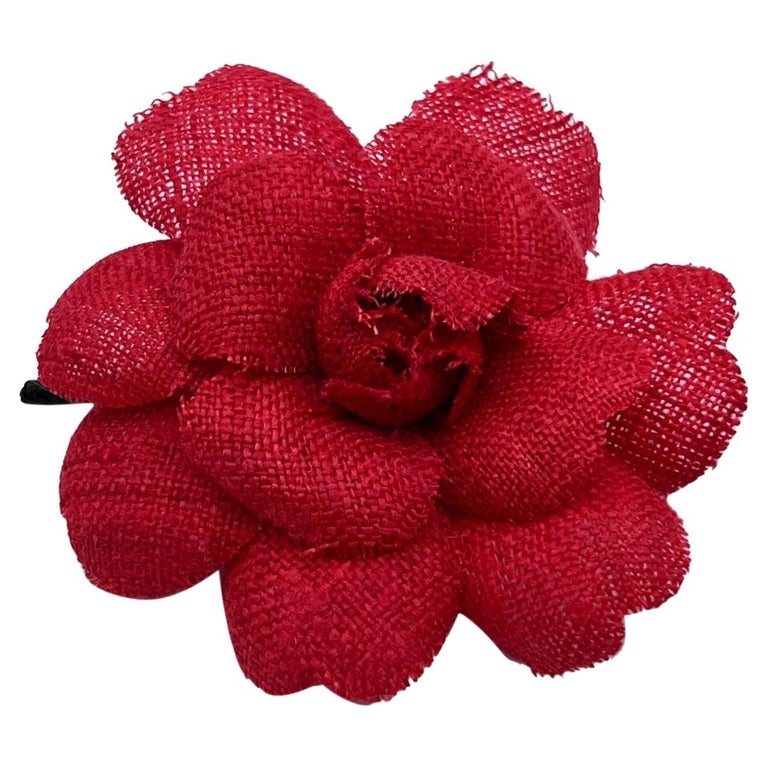Chanel Vintage Red Canvas Camelia Camellia Flower Pin Brooch For Sale ...