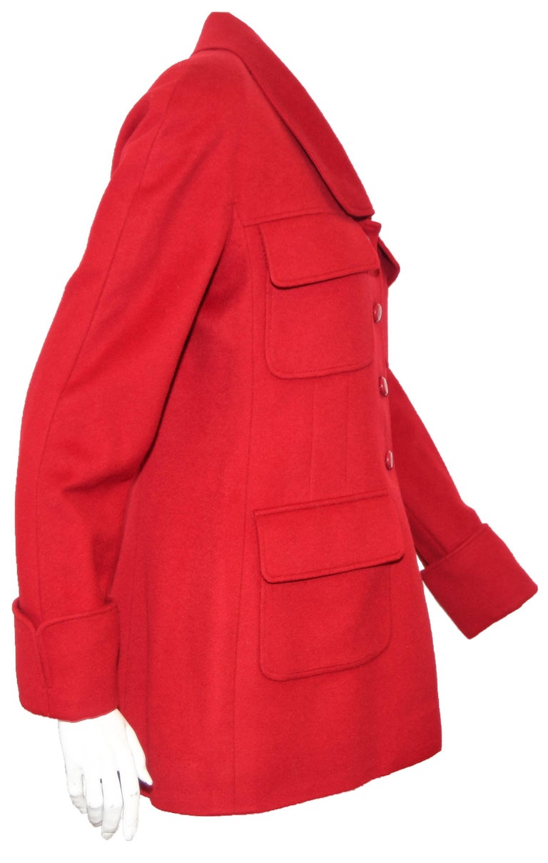 Chanel Vintage Red Cashmere Jacket W/ 4 Flap Pockets and Turn Up Cuffs ...