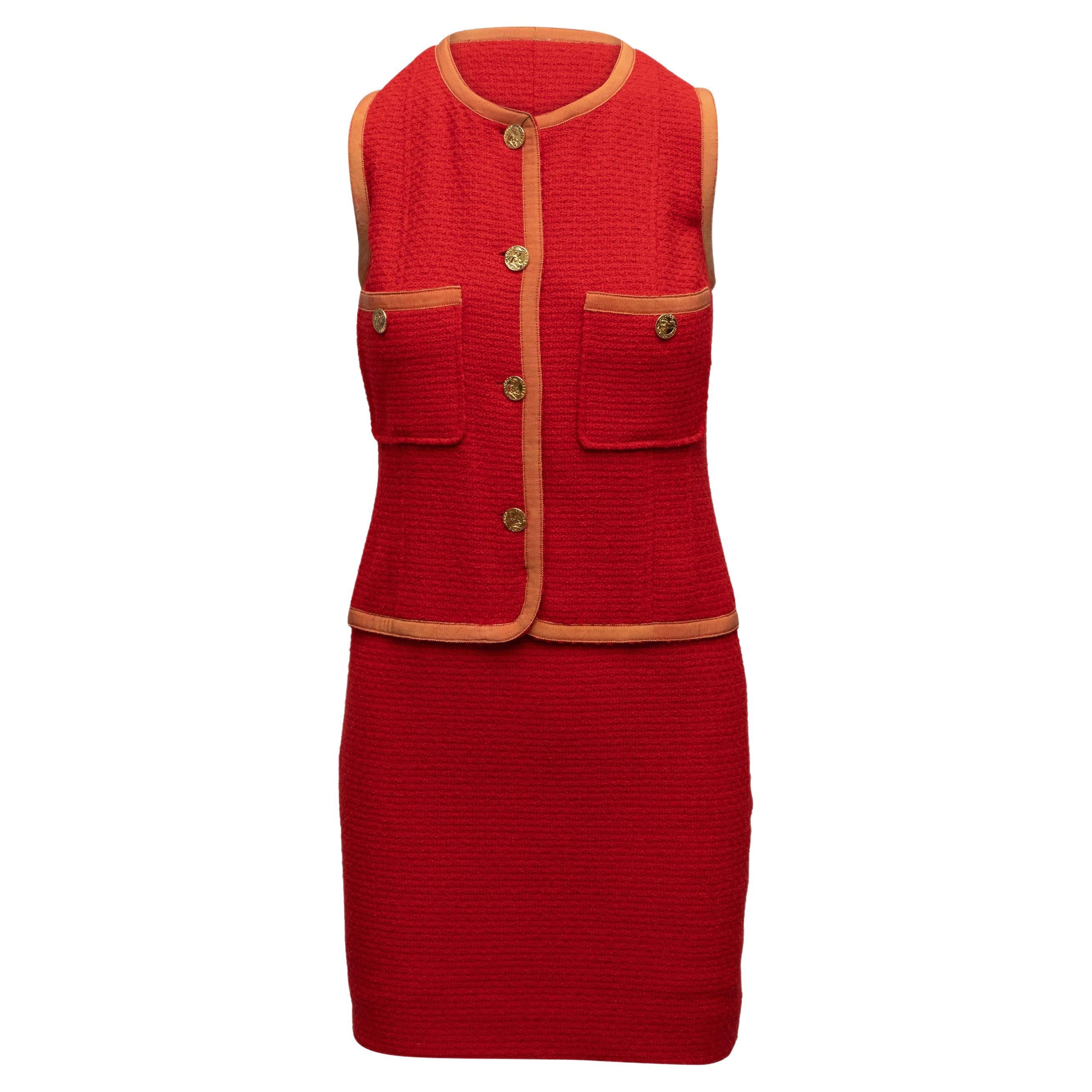 Chanel Red Wool Tweed Dress and Jacket at 1stDibs