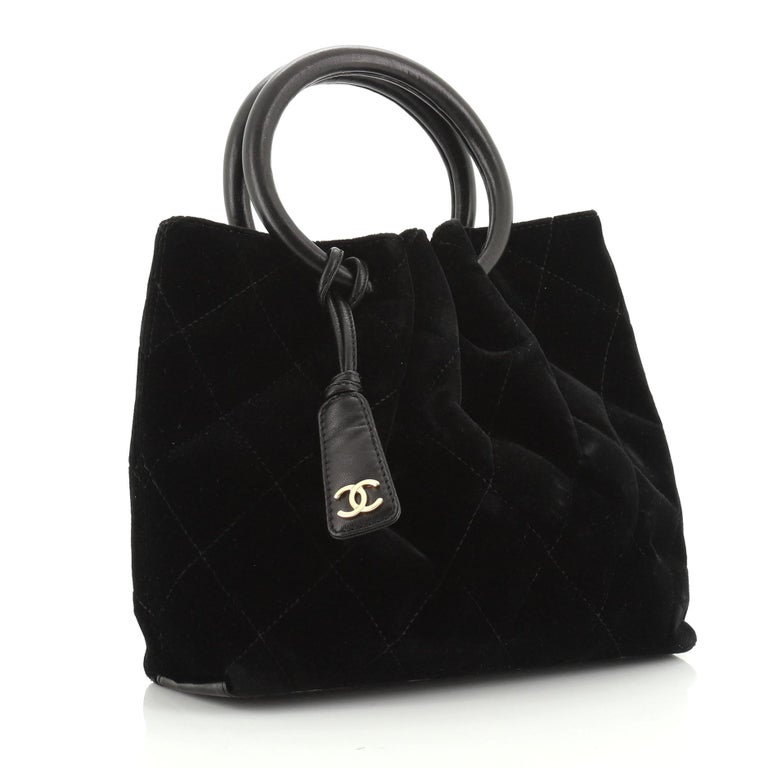 Chanel Vintage Ring Handle Bag Quilted Velvet Small at 1stDibs