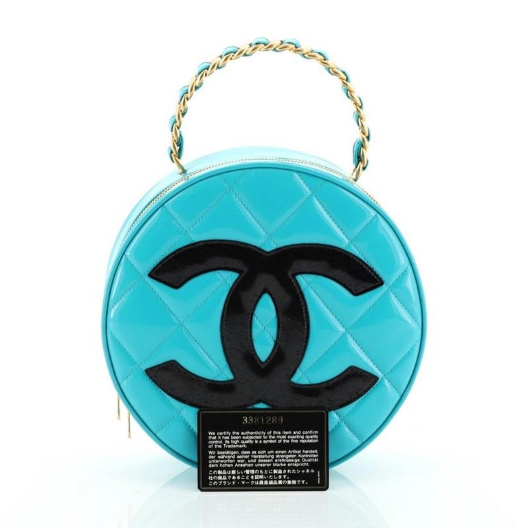 Chanel Vintage Round Top Handle Vanity Case Quilted Patent at 1stDibs