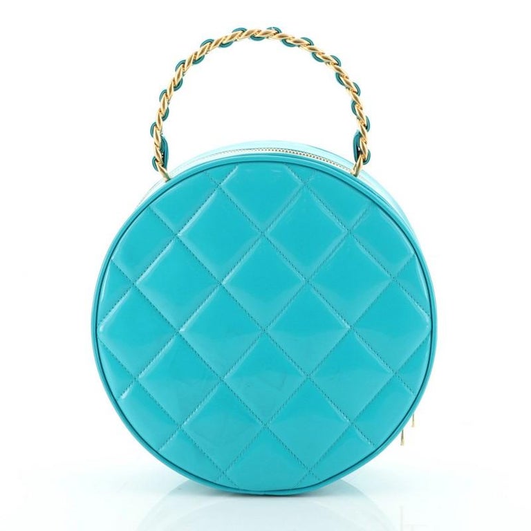 Chanel Vintage Round Top Handle Vanity Case Quilted Patent at 1stDibs