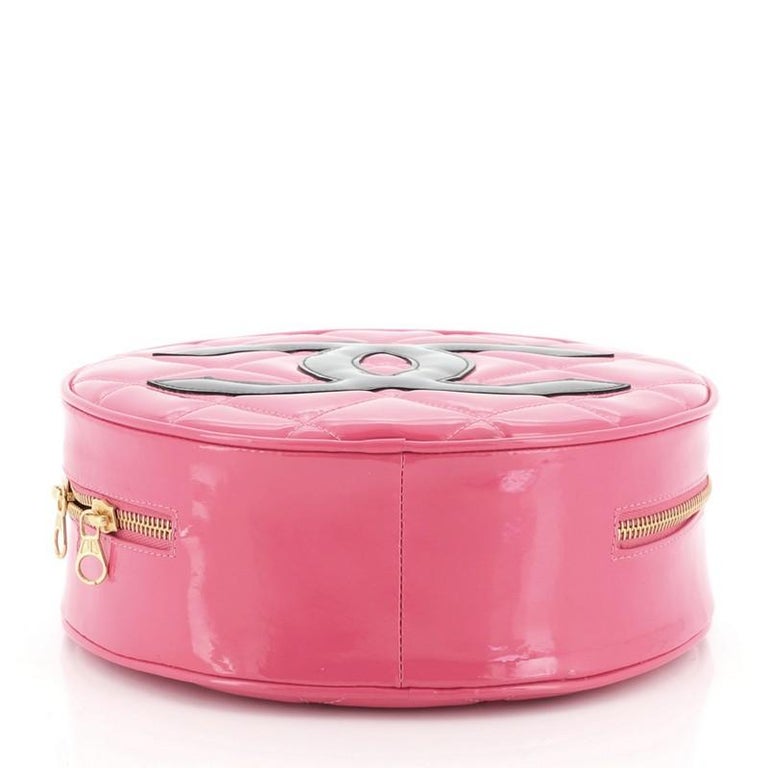Chanel Vintage Round Top Handle Vanity Case Quilted Patent at 1stDibs ...