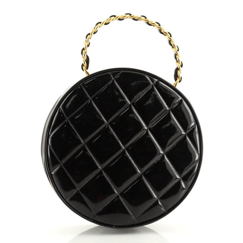 Chanel Vintage Round Top Handle Vanity Case Quilted Patent at 1stDibs