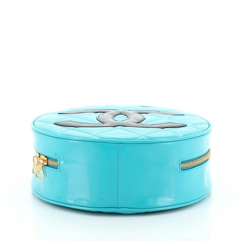 Chanel Vintage Round Top Handle Vanity Case Quilted Patent at 1stDibs