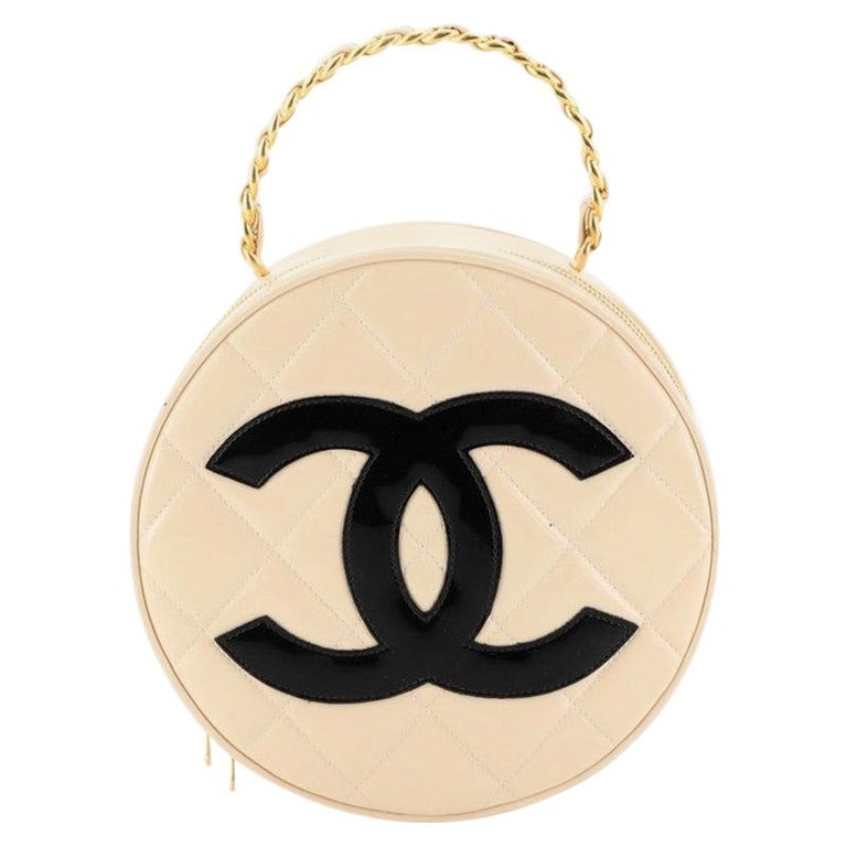 Chanel Vintage Round Top Handle Vanity Case Quilted Patent at 1stDibs