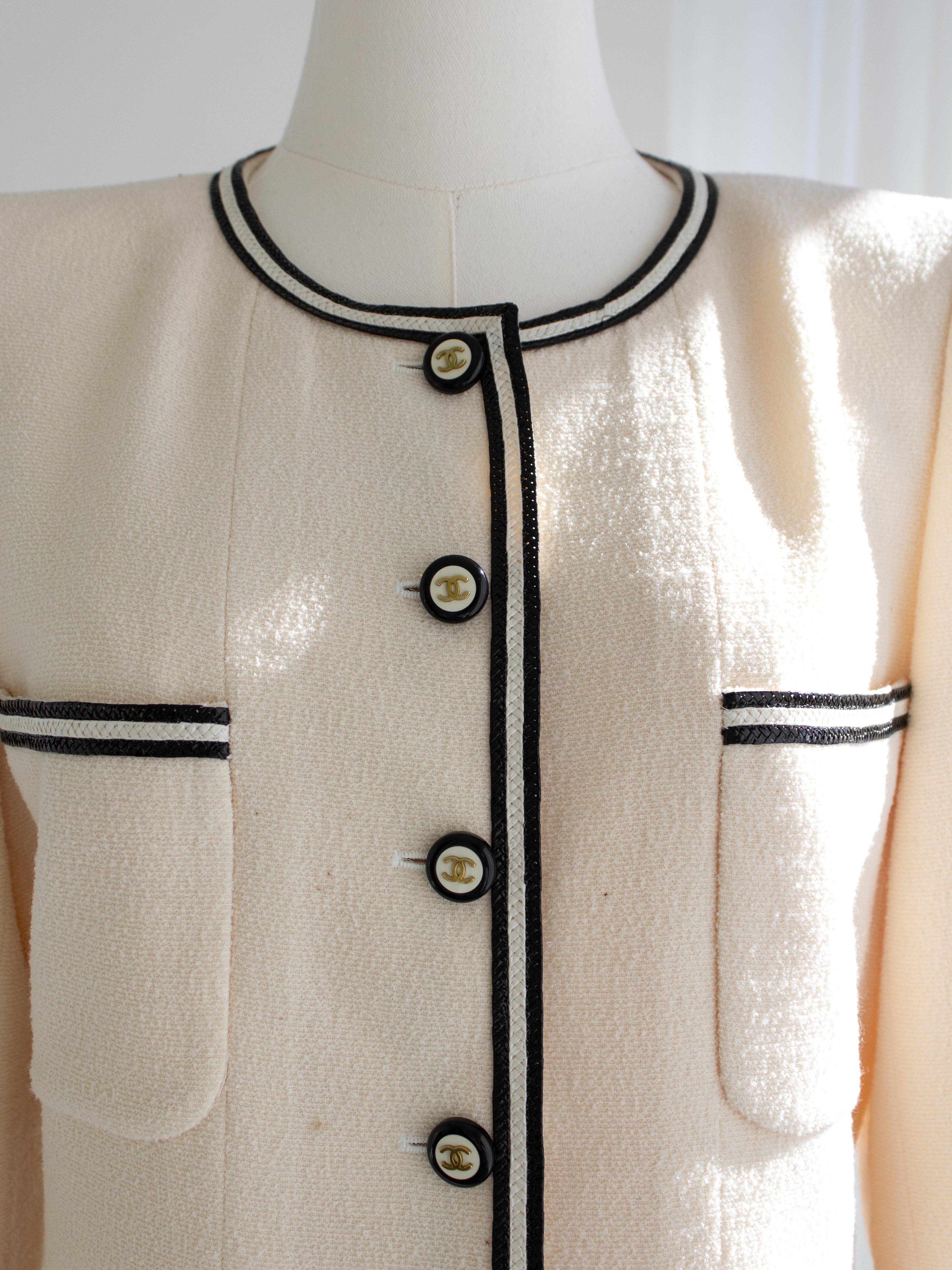 Chanel Vintage S/S 1995 Barbie Ivory Ecru Black Tweed Braided CC 95P ...