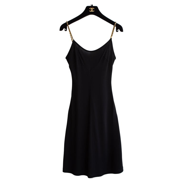 Chanel Vintage S/S 1997 Black Gold Chain Straps Skater LBD Mini 97P ...
