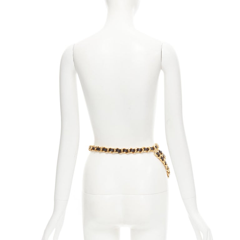 CHANEL Vintage Season 29 gold metal chain leather CC charm triple chain ...