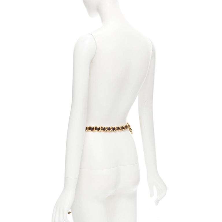 CHANEL Vintage Season 29 gold metal chain leather CC charm triple chain ...