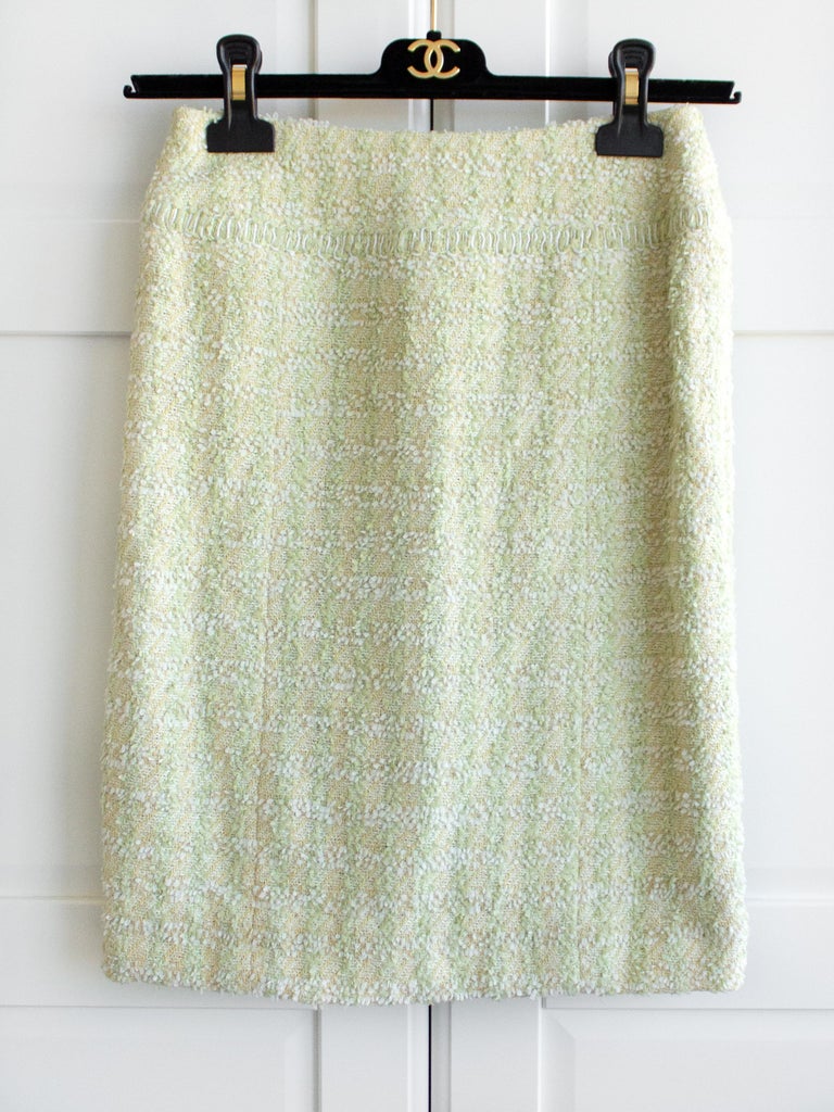 Chanel Vintage Spring 1994 Green Yellow White Tweed 94P Jacket Skirt ...