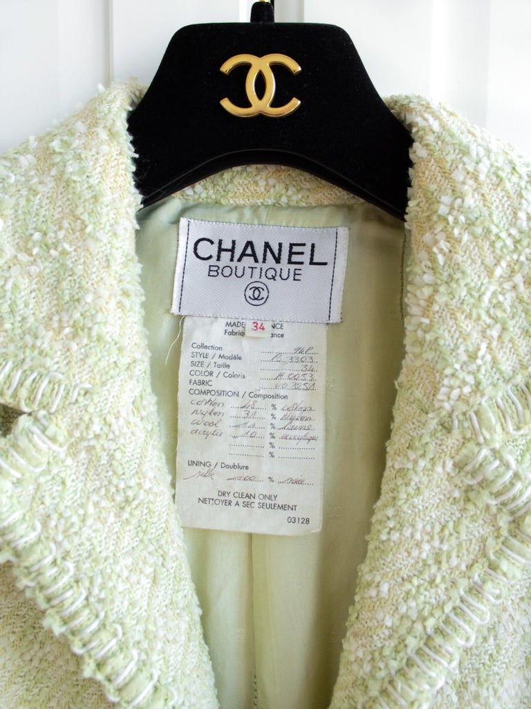 Chanel Vintage Spring 1994 Green Yellow White Tweed 94P Jacket Skirt ...