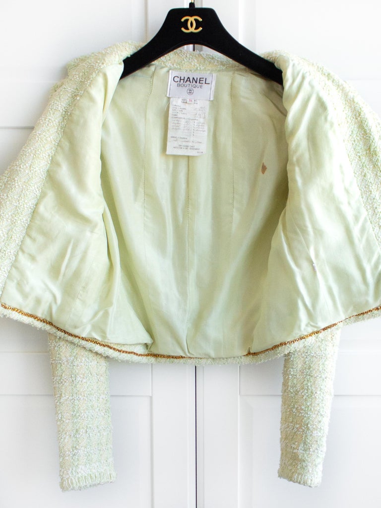 Chanel Vintage Spring 1994 Green Yellow White Tweed 94P Jacket Skirt ...