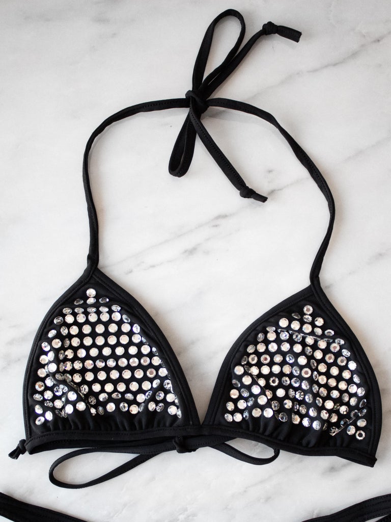 Chanel Vintage Spring 1995 Black Crystal Rhinestone 95P Bikini Swimsuit ...