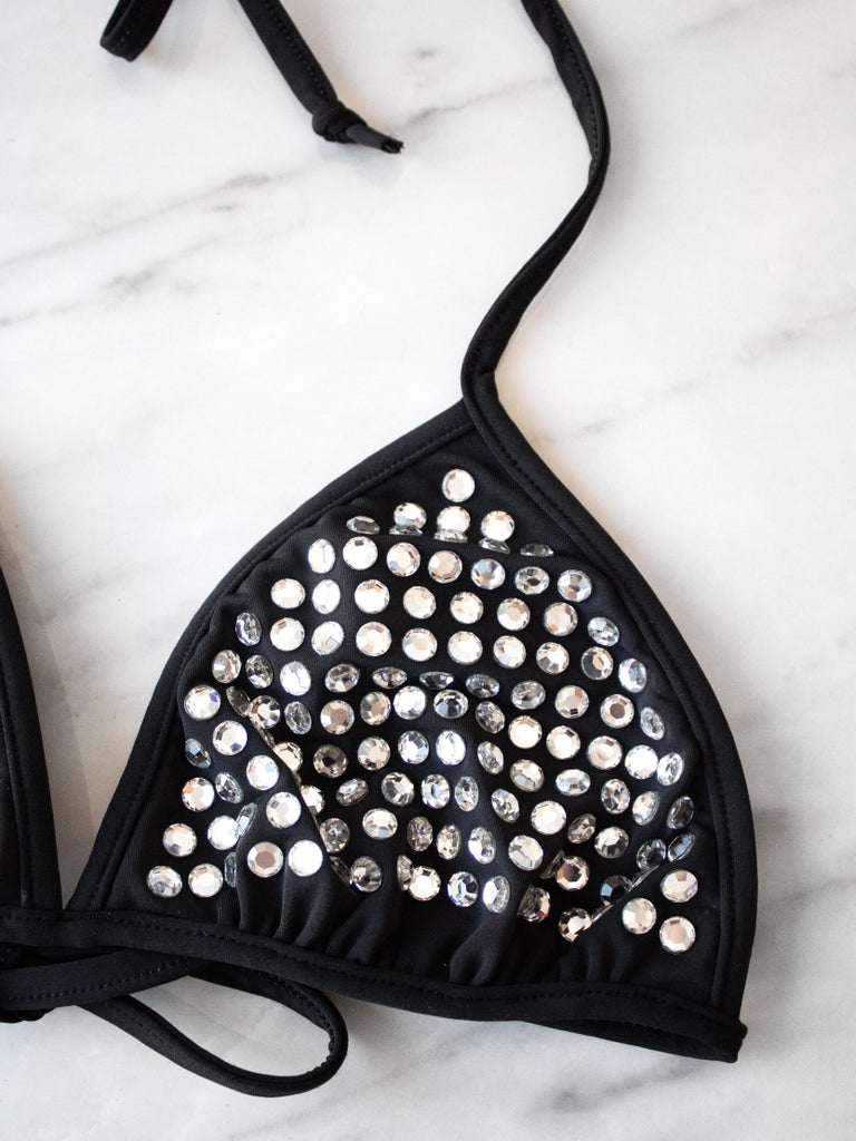 Chanel Vintage Spring 1995 Black Crystal Rhinestone 95P Bikini Swimsuit ...