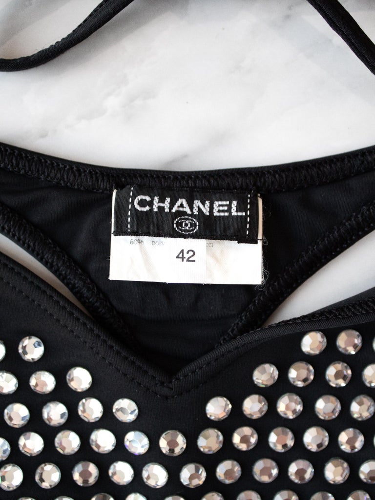 Chanel Vintage Spring 1995 Black Crystal Rhinestone 95P Bikini Swimsuit ...