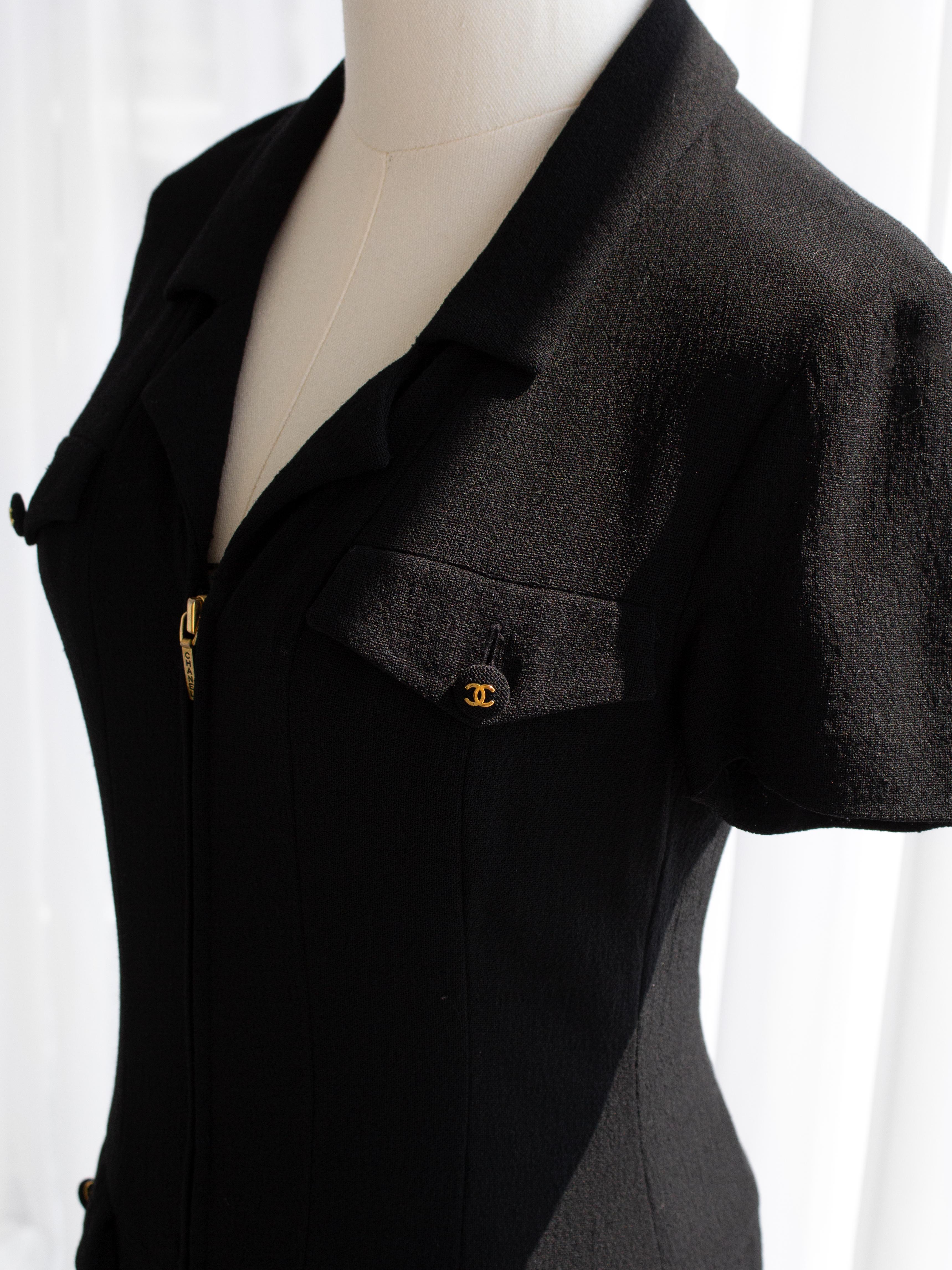 Chanel Vintage Spring/Summer 1995 Black Gold CC Zip Mini 95P Dress at ...