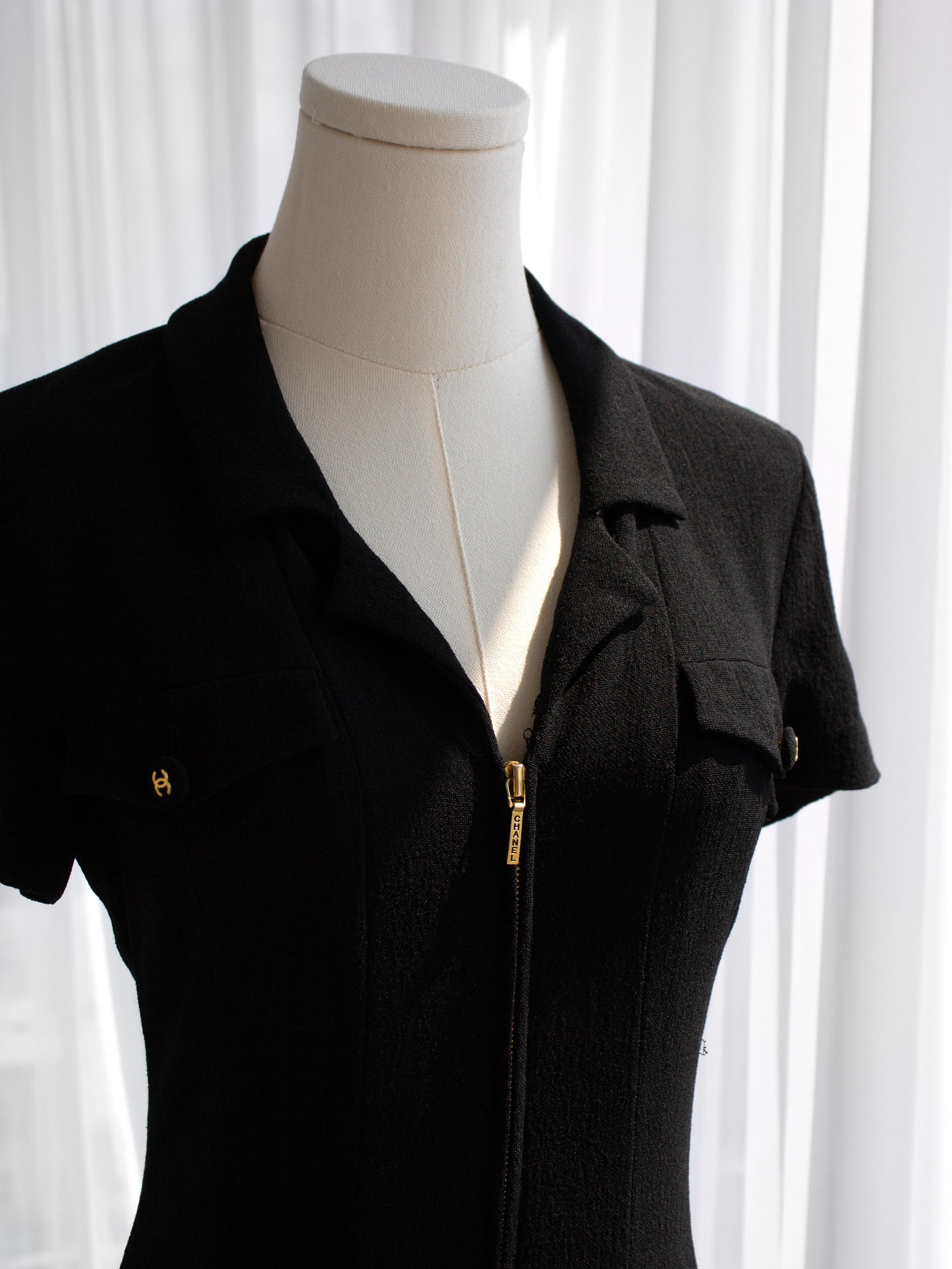 Chanel Vintage Spring/Summer 1995 Black Gold CC Zip Mini 95P Dress at ...