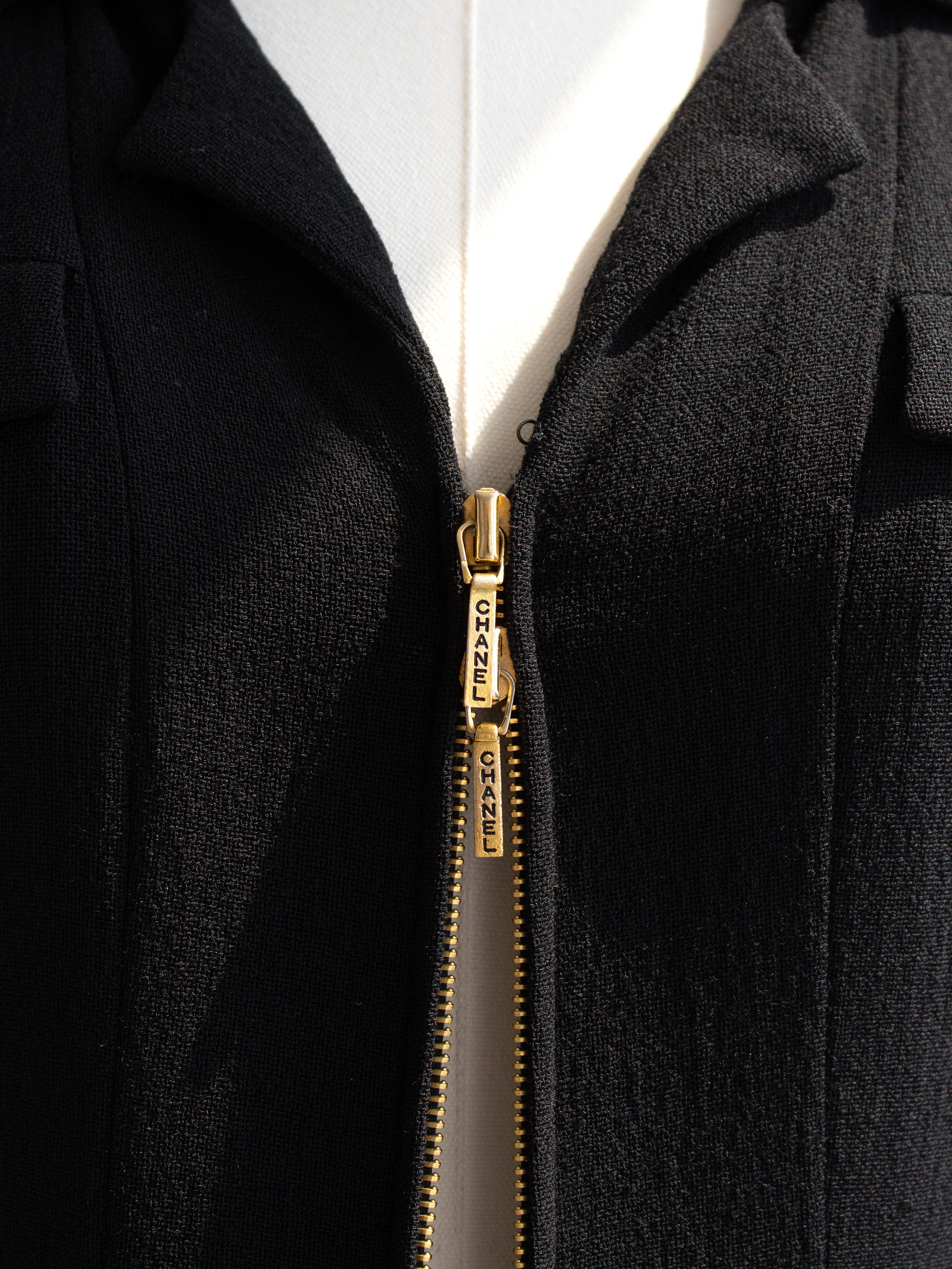 Chanel Vintage Spring/Summer 1995 Black Gold CC Zip Mini 95P Dress at ...