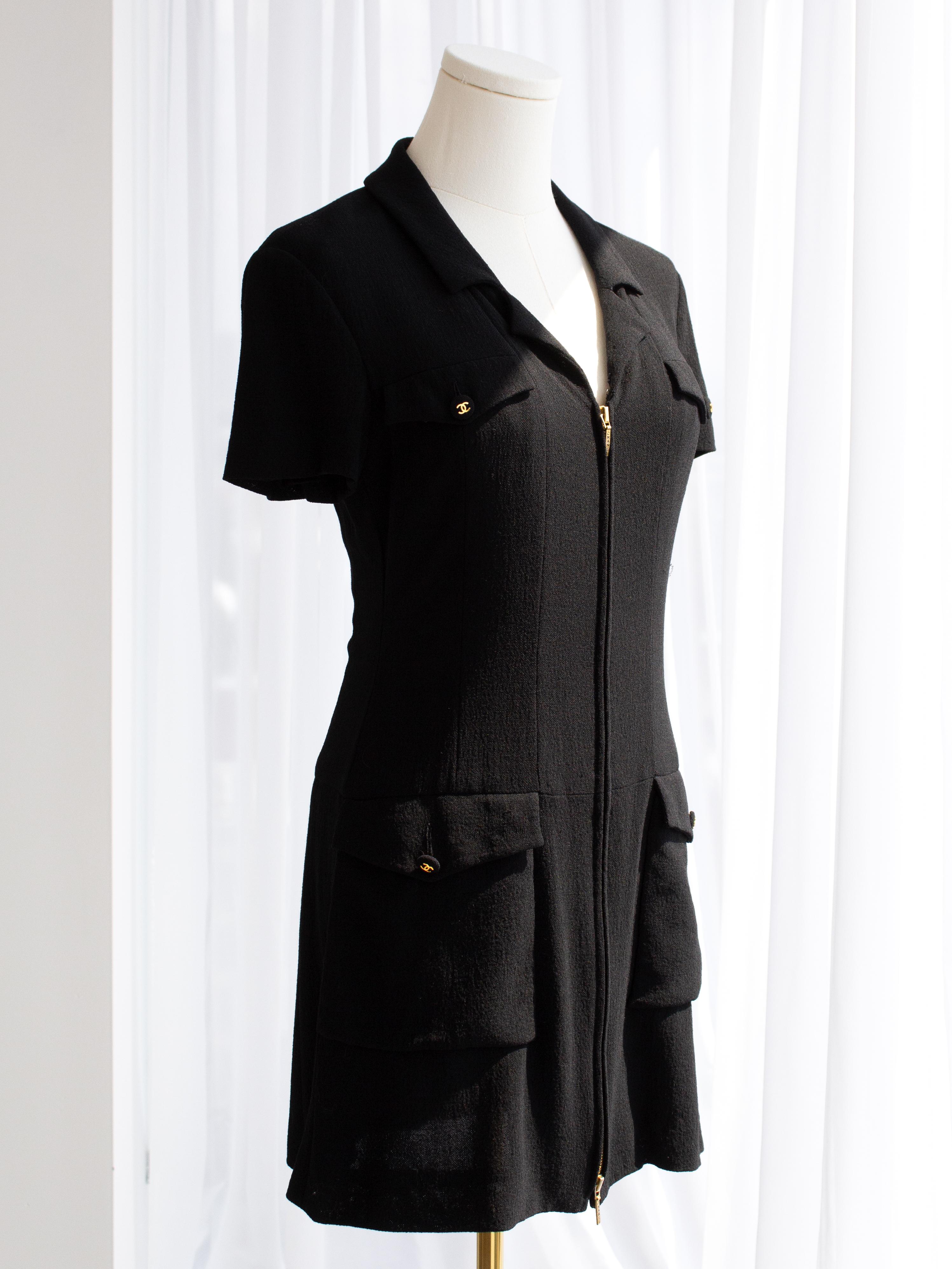 Chanel Vintage Spring/Summer 1995 Black Gold CC Zip Mini 95P Dress at ...