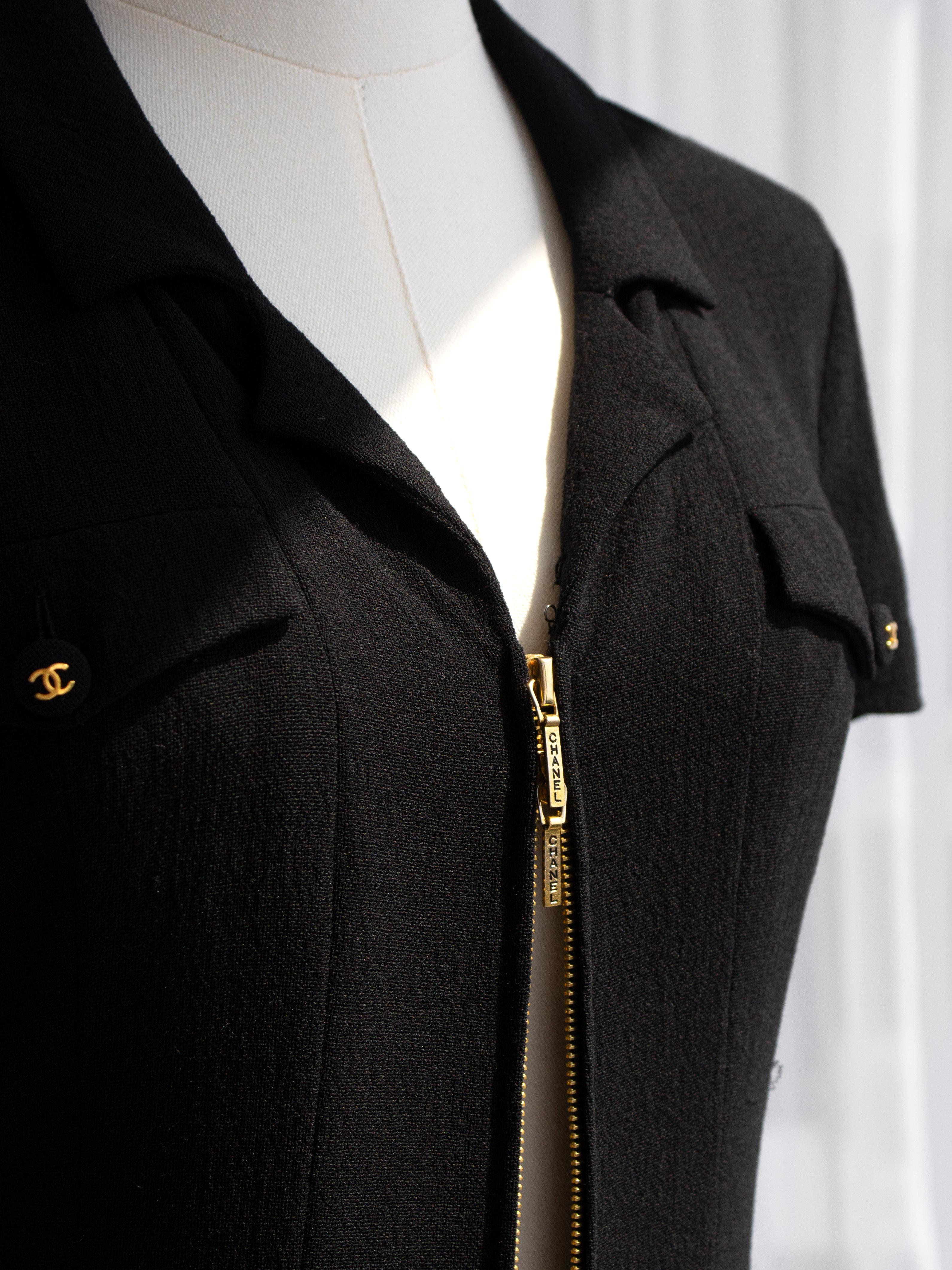 Chanel Vintage Spring/Summer 1995 Black Gold CC Zip Mini 95P Dress at ...