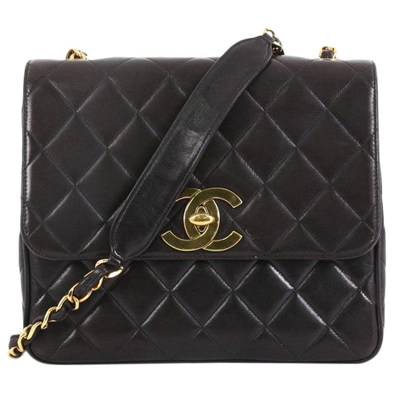 Chanel Vintage Square CC Flap Bag Quilted Lambskin Medium at 1stDibs