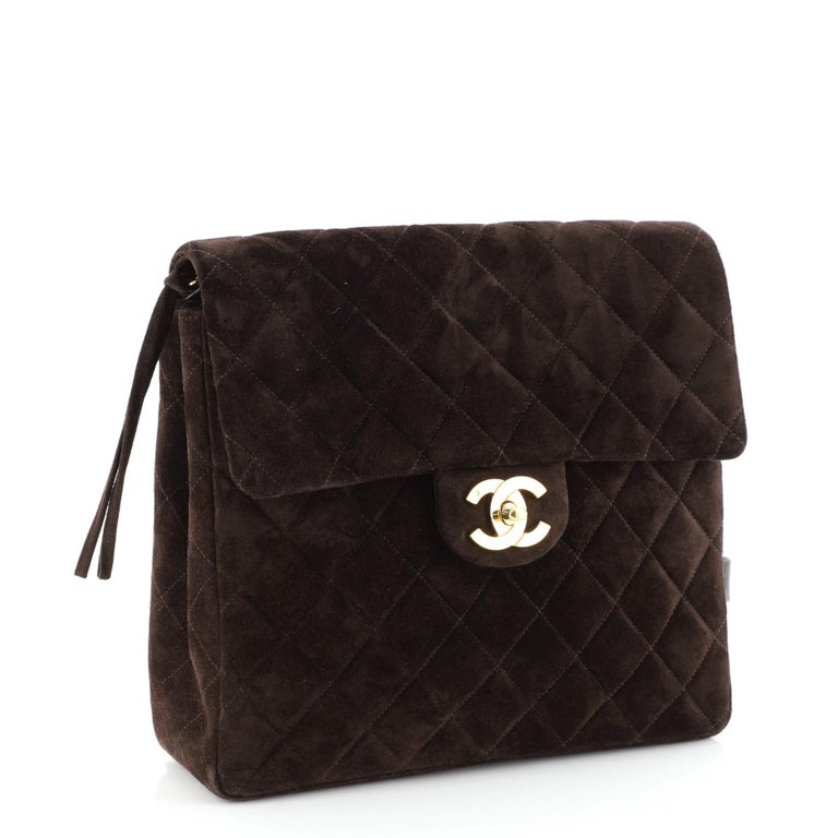 Chanel Vintage Square Flap Backpack Quilted Suede Medium at 1stDibs ...
