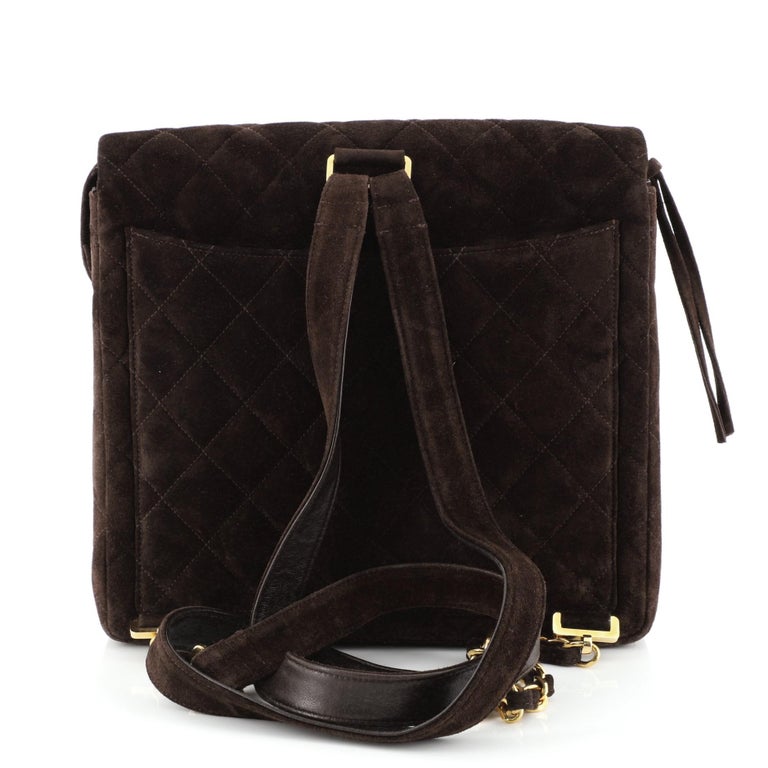 Chanel Vintage Square Flap Backpack Quilted Suede Medium at 1stDibs ...