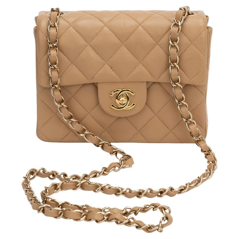 Chanel Vintage Square Flap Bag Beige For Sale at 1stDibs