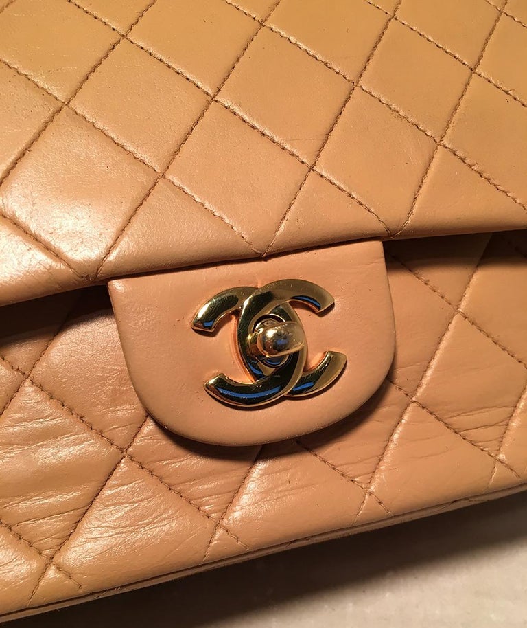 Chanel Vintage Tan 10 inch 2.55 Double Flap Classic Shoulder Bag For ...