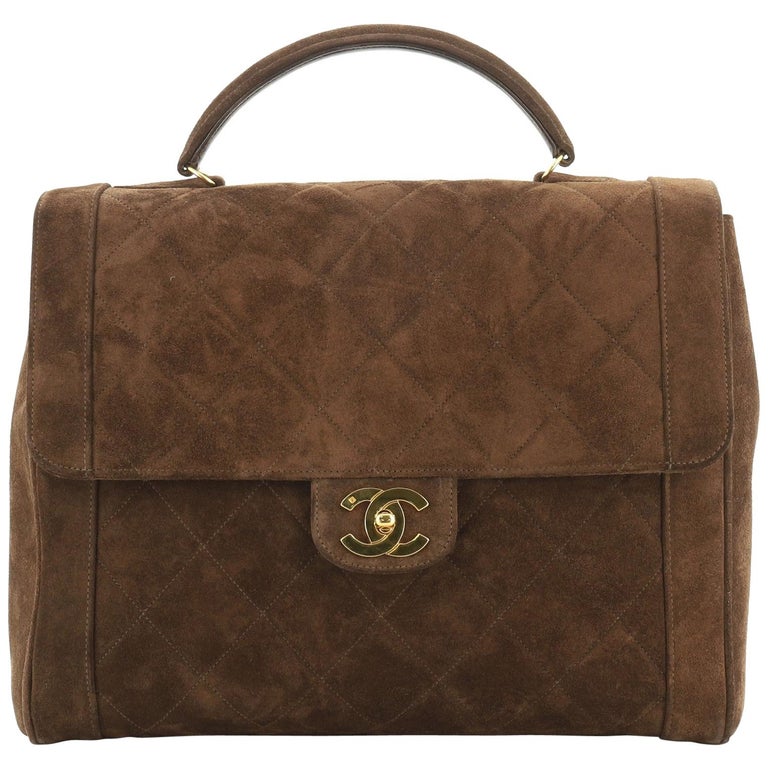 Chanel Vintage Top Handle Flap Bag Quilted Suede Medium at 1stDibs ...